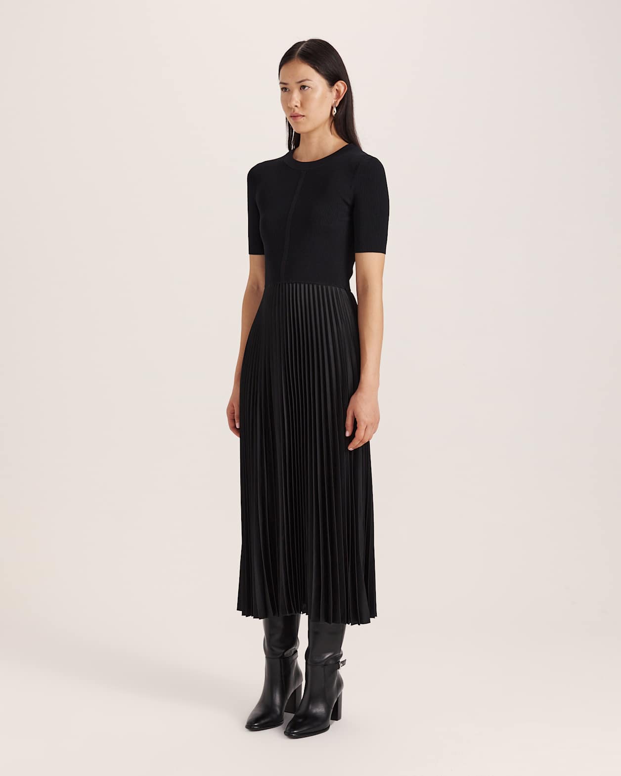 Vicky Mixed Media Dress in Black - SABA