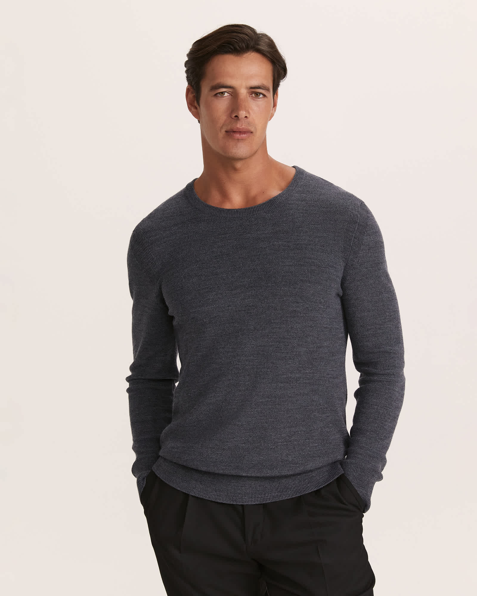 Samuel Wool Blend Crew Knit in Charcoal - SABA