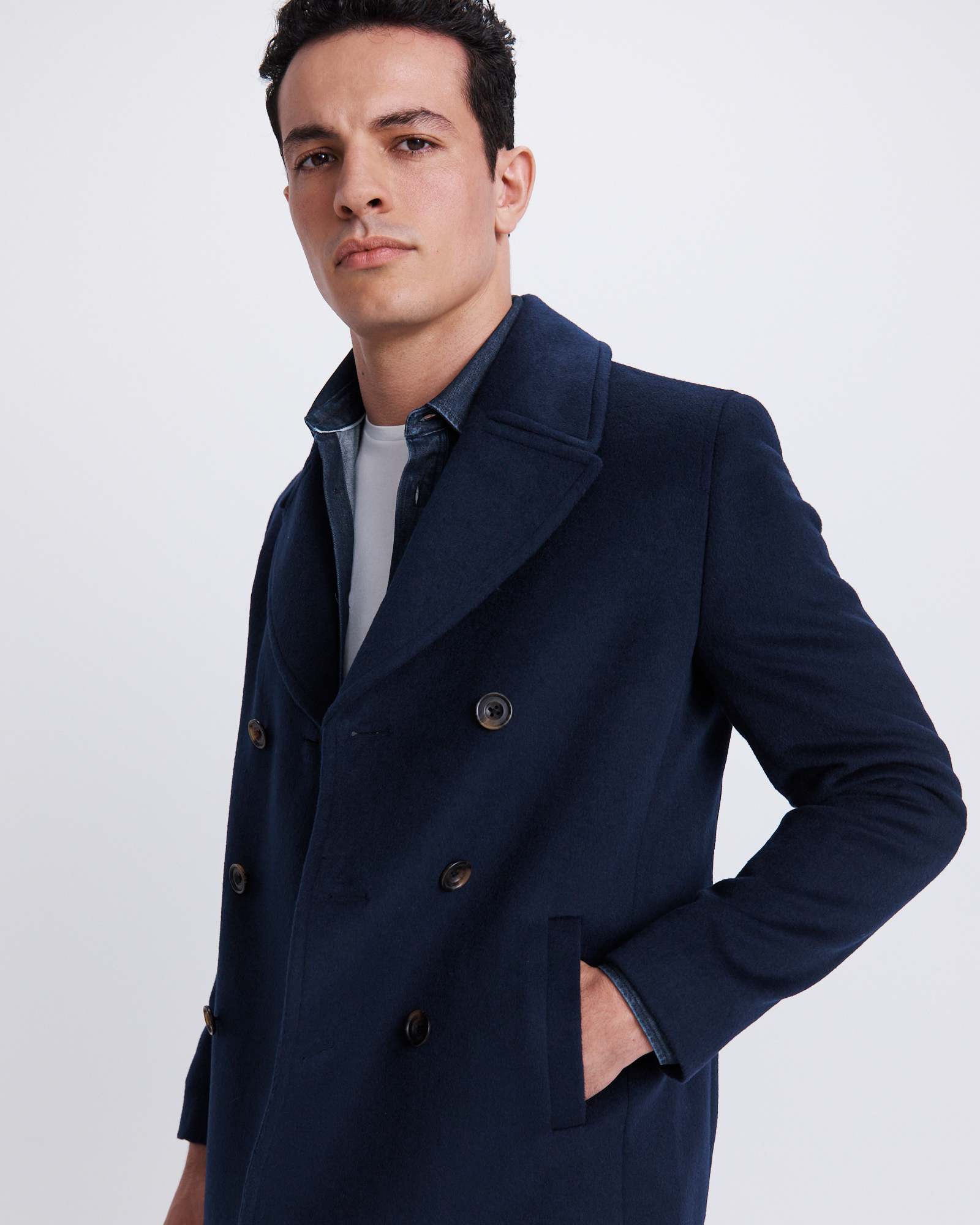Jimmy Wool Blend Pea Coat in Navy - SABA