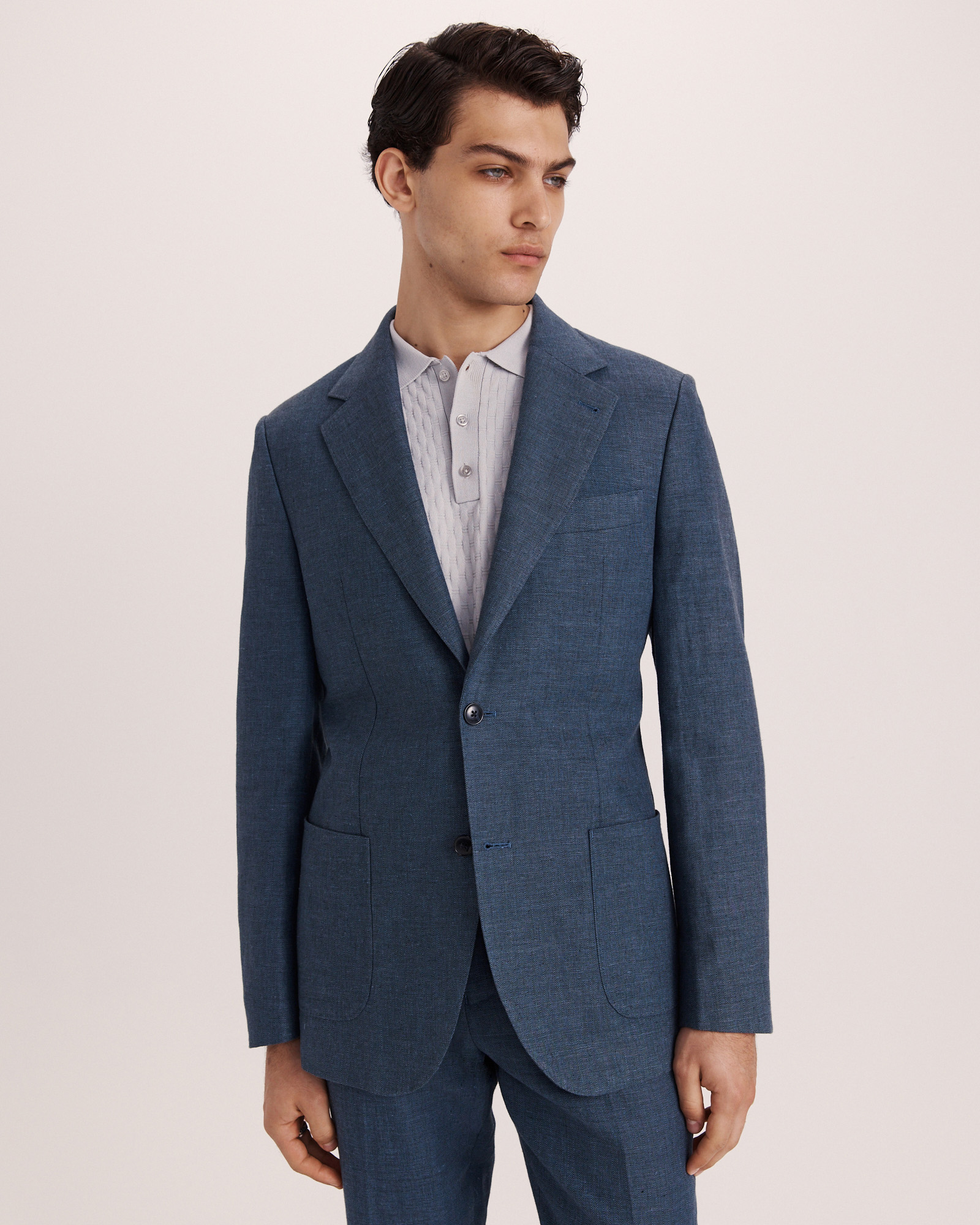 Lucian Cotton Linen Suit Jacket in Steel - SABA
