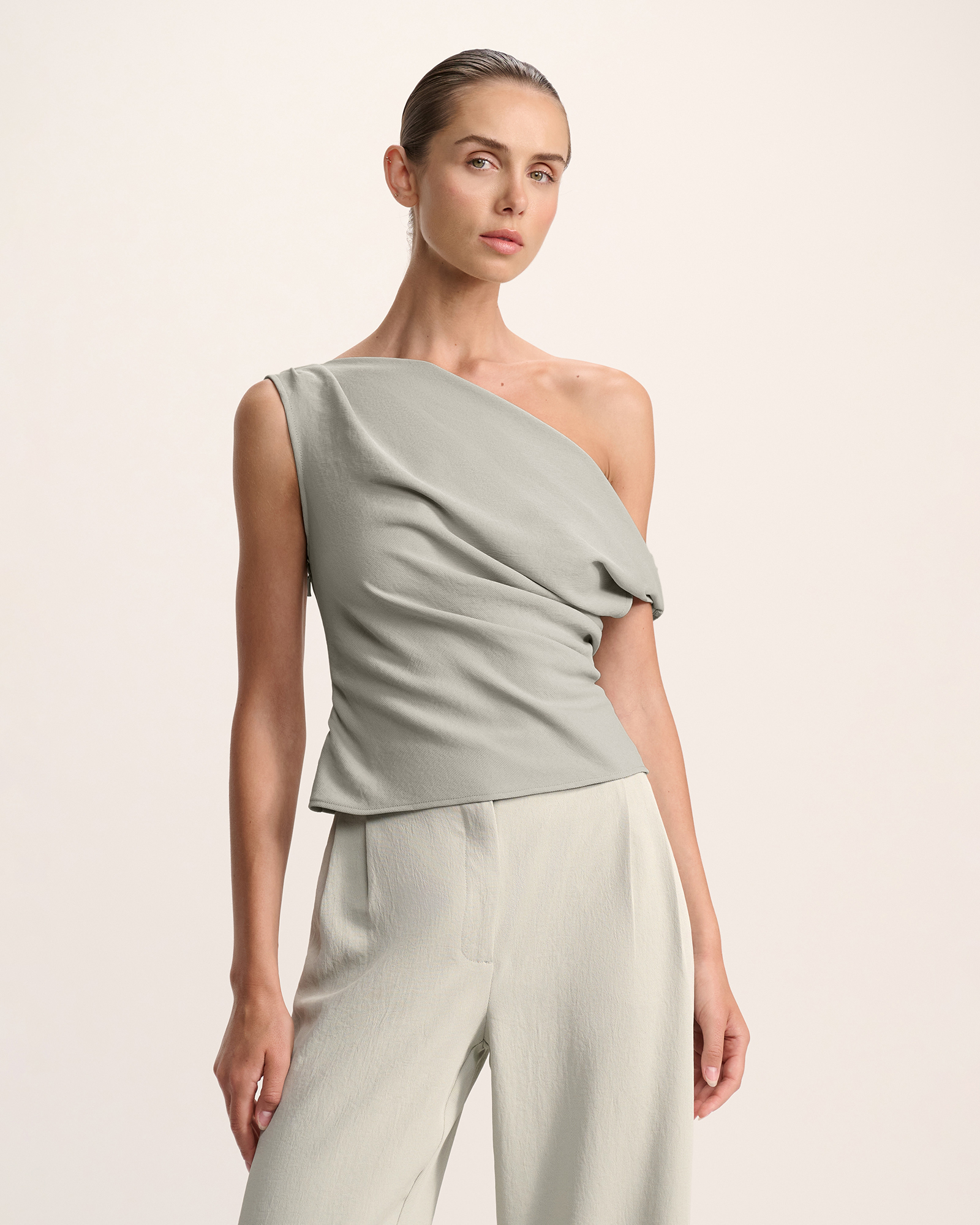 Dharma Off Shoulder Drape Top in Mint - SABA